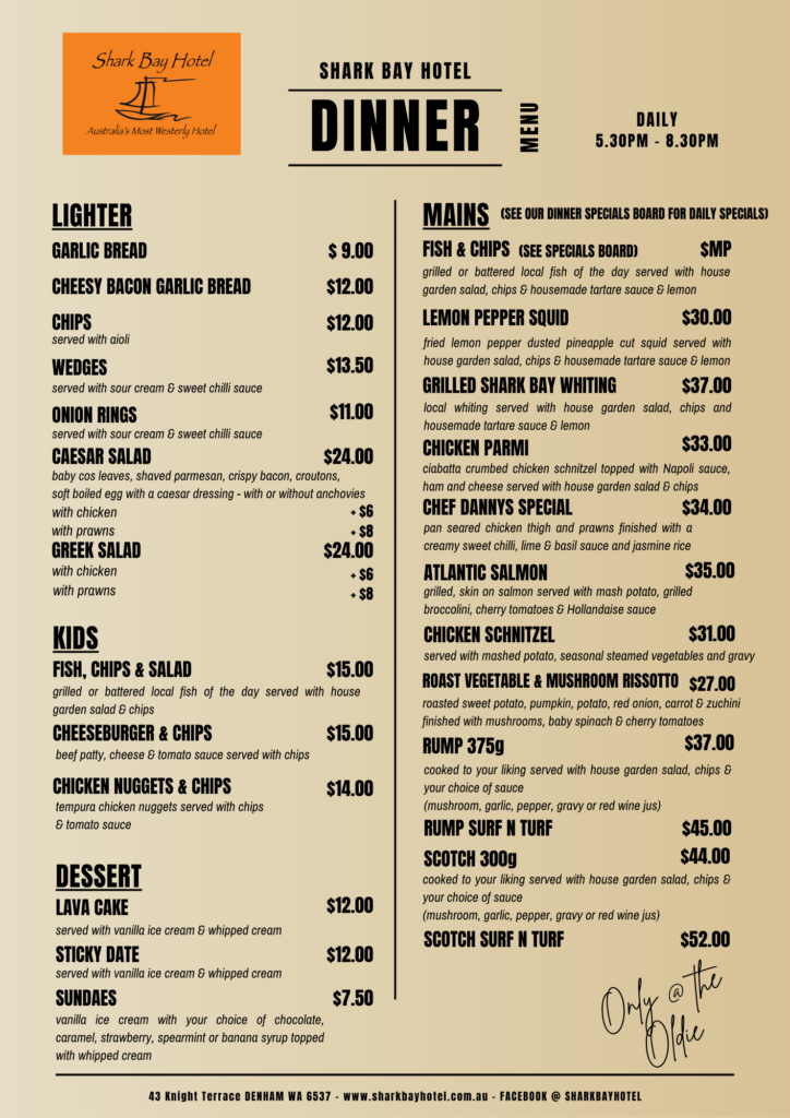 Menu | Shark Bay